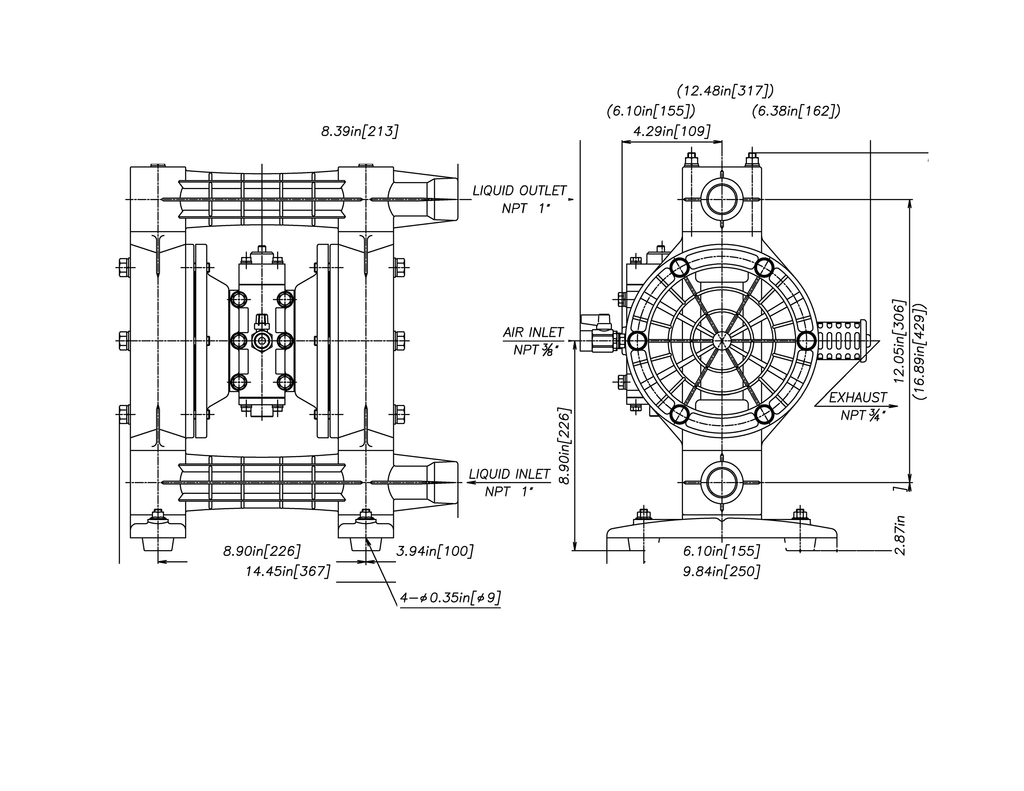 ZE1646PS-1" double diaphragm pump made from aluminum and polypropylene ...